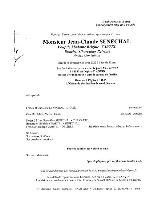 Monsieur Jean Claude Senechal Pompesfunebresmarbreriehamy