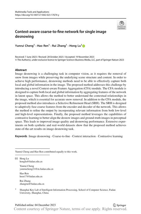 Context Aware Coarse To Fine Network For Single Image Desnowing