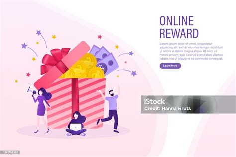 온라인 보상 벡터 플랫 디자인 플랫 아이소메트릭 벡터 일러스트레이션 행복한 사람들의 그룹은 선물 상자 일러스트 개념을받습니다 통화에 대한 스톡 벡터 아트 및 기타 이미지