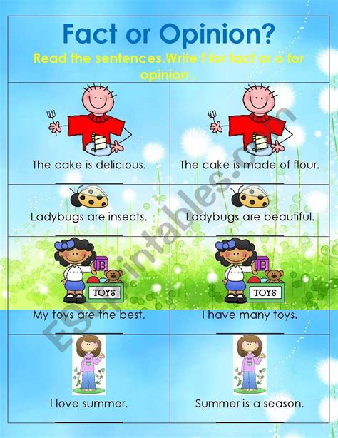 Fact And Opinion Worksheets Grade 1