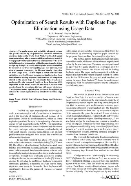 Optimization Of Search Results With Duplicate Page Elimination Using Usage Data Pdf