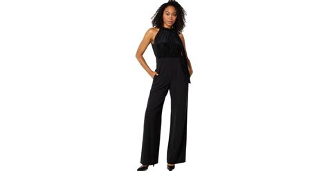 Vince Camuto Burnout Velvet Halter Bow Signature Stretch Crepe Jumpsuit In Black Lyst
