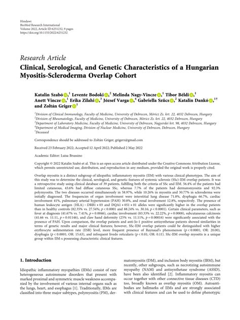 Pdf Clinical Serological And Genetic Characteristics Of A Hungarian Myositis Scleroderma