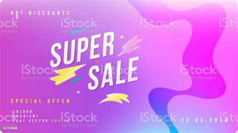 슈퍼 판매 할인 배너와 유체 스타일입니다 디자인 광고 및 액체 및 컬러 배경에 포스터에 대 한 템플릿 평면 벡터 일러스트 Eps 10 가격에 대한 스톡 벡터 아트 및 기타