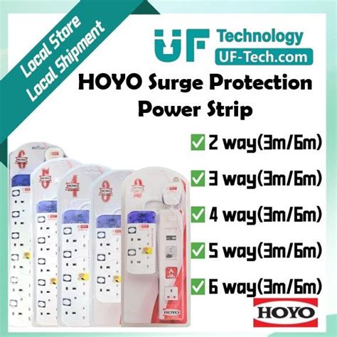 Hoyo 3 Pin Pso Surge Protection Extension Socket Power Strip 2 3 4 5 6 Way 3 6m Lazada Singapore