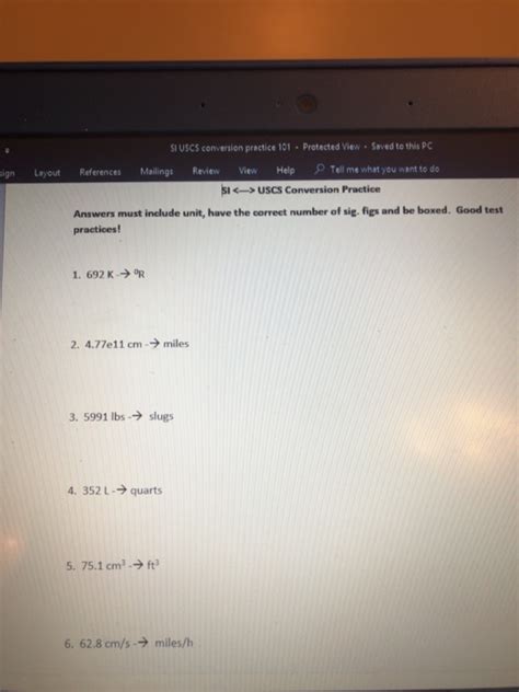 Solved I USCS Conversion Practice 101 Protected View Saved Chegg Com