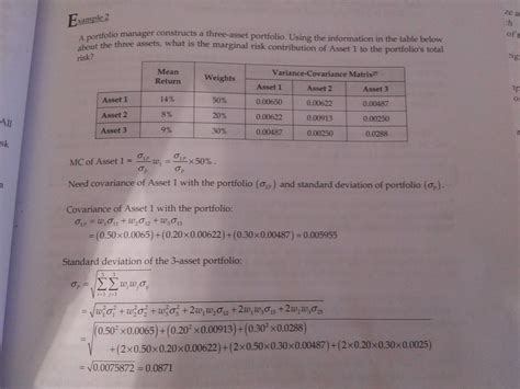 Covariance Between An Asset And A Portfolio Using A Matrix Rcfa
