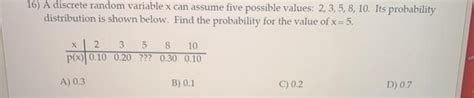 Solved 16 A Discrete Random Variable X Can Assume Five