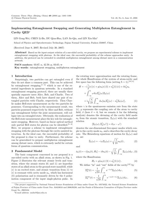 Pdf Implementing Entanglement Swapping And Generating Multiphoton Entanglement In Cavity Qed
