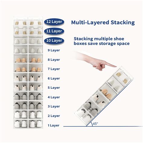 Seespring 12 Pack Shoe Storage Box Clear Plastic Stackable Shoe