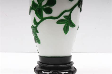 Late Qing Dynasty Peking Glass Vase With Wooden Base Ebth
