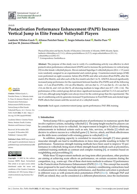 Pdf Postactivation Performance Enhancement Pape Increases Vertical Jump In Elite Female