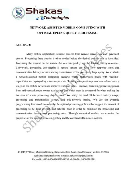network assisted mobile computing with optimal uplink quary processing