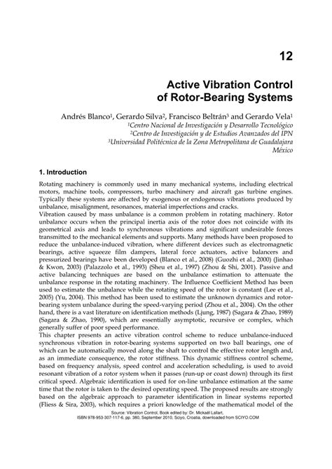 Pdf Active Vibration Control Of Rotor Bearing Systems