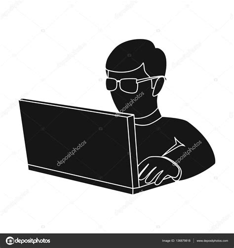 Computer Hacker Icon In Black Style Isolated On White Background