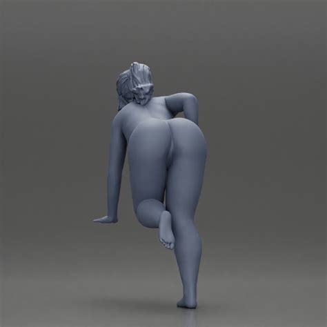 3D Printable Naked Fitness Girl In The Gym Training With A Single Arm