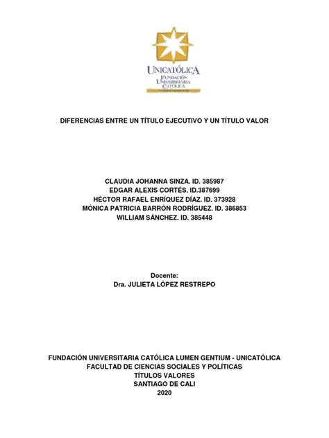 Diferencias Entre Titulo Valor Y Titulo Ejecutivo G5 Pdf Cheque