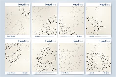 과학적인 브로셔 디자인 서식 파일입니다 벡터 전단지 레이아웃 연결된 라인 및 점 분자 구조 잡지 전단지 커버 포스터 디자인 요소와의 과학적인 패턴 원자 Dna 0명에 대한