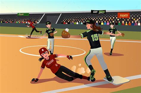 Softbol Dibujo Dibujos Animados Chica De Softbol — Vector De Stock