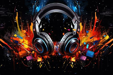 Ai Generated Music Background With Headphones And Colorful Lights 3d