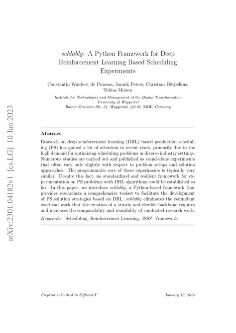 pdf schlably a python framework for deep reinforcement learning