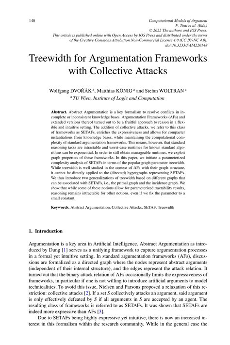 Pdf Treewidth For Argumentation Frameworks With Collective Attacks