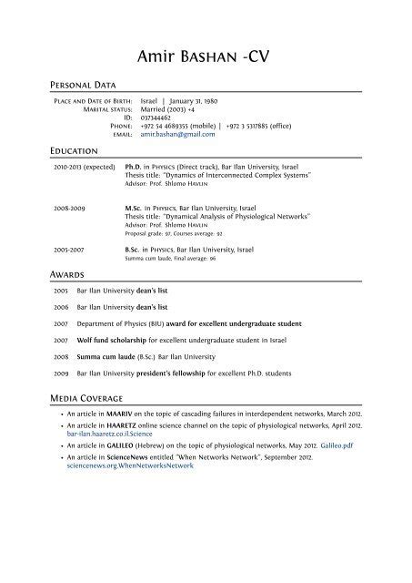 Amir Bashan Cv Physionet