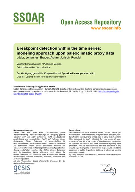 Pdf Breakpoint Detection Within The Time Series Modeling Approach