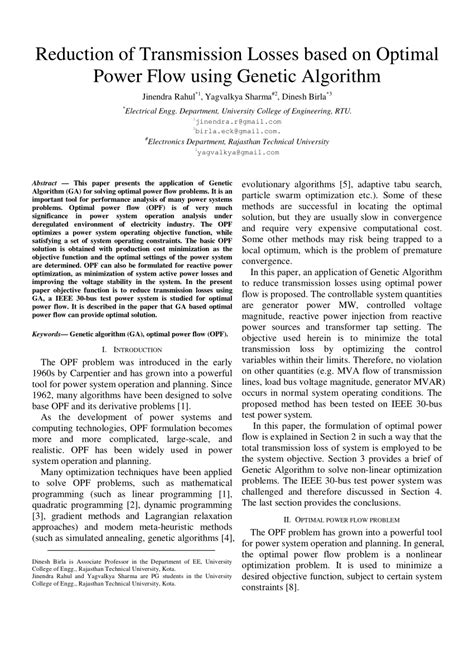 Pdf Reduction Of Transmission Losses Based On Optimal Power Flow Using Genetic Algorithm