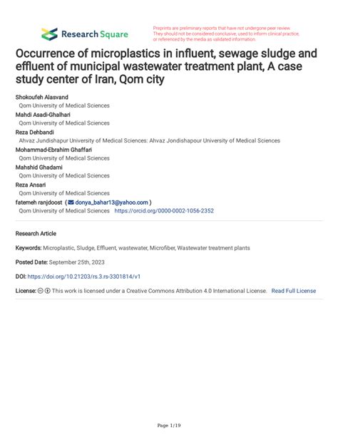 Pdf Occurrence Of Microplastics In Influent Sewage Sludge And