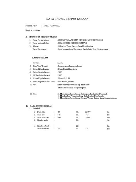Data Akred Perpustakaan Sma Negeri 2 Lhokseumawe Pdf