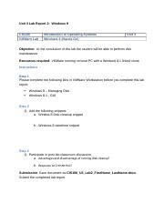 CIS U Lab Docx Unit Lab Report Windows CIS VMWare Lab Introduction To Operating