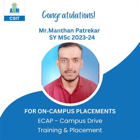 Congratulations Campusdrive Training Placement Asm Csit