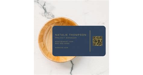 Qr Code Simple Elegant Classy Navy Blue And Gold Business Card Zazzle