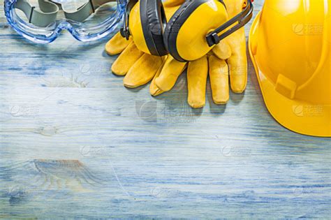 建筑业 护手套 头盔 耳罩 皮革 眼镜 安全的 水平画幅 无人 塑胶