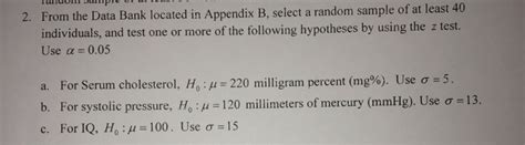 2 from the data bank located in appendix b select a
