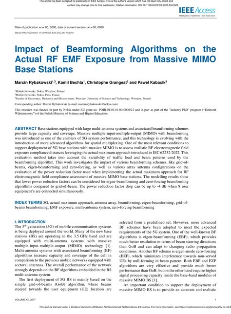Pdf Impact Of Beamforming Algorithms On The Actual Rf Emf Exposure From Massive Mimo Base Stations
