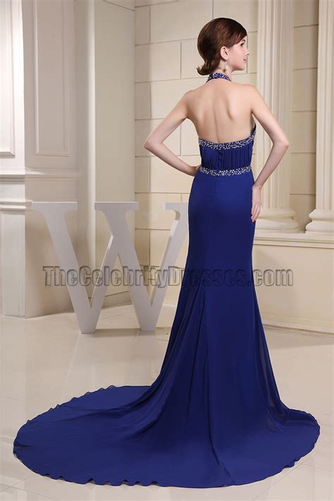 Sexy Halter Royal Blue Mermaid Evening Dress Prom Gowns With Beading