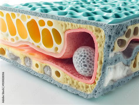 Detailed Cross Section Of A Colorful Layered Organic Structure With