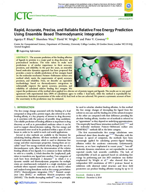Pdf Rapid Accurate Precise And Reliable Relative Free Energy Prediction Using Ensemble