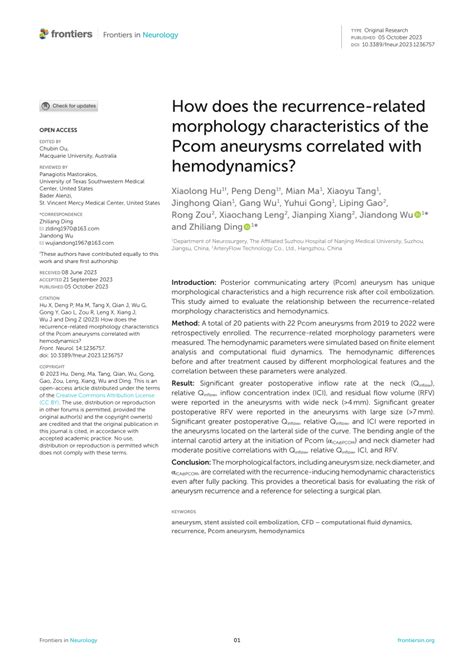 Pdf How Does The Recurrence Related Morphology Characteristics Of The Pcom Aneurysms