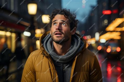 Premium Ai Image A Man Is Standing In The Middle Of A City Street At
