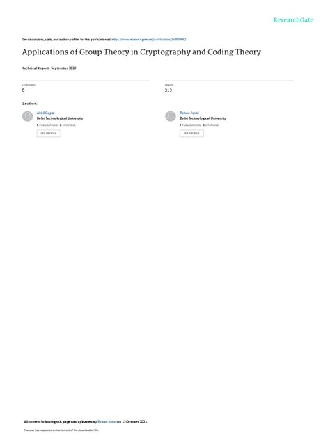Applications Of Group Theory In Cryptography And Coding Theory Pdf