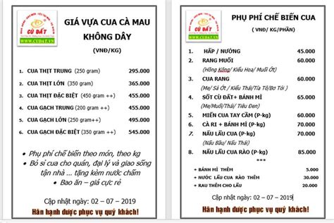 Menu At Cudat Restaurant Ho Chi Minh City 117 Nguyễn Đình Chiểu