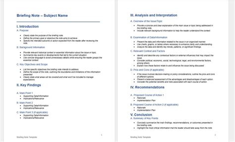 Briefing Note Template With Instructions Etsy