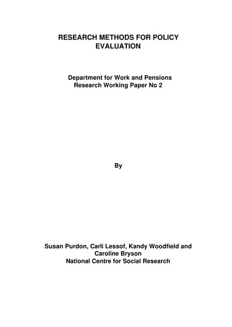 Pdf Research Methods For Policy Evaluation