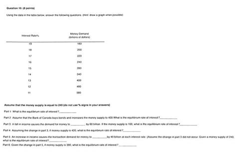 Solved Question 10 B Points Using The Data In The Table