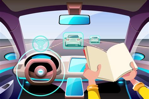 Free Vector Artificial Intelligence Driverless Safety System With Hud Interface In Cockpit Of