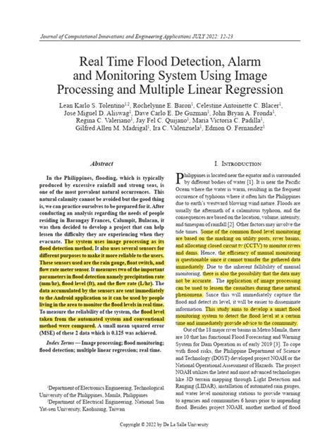 Real Time Flood Detection Alarm And Monitoring System Using Image Processing And Multiple