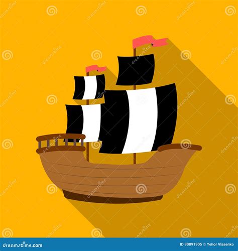 Pirate Ship Icon In Flat Style Isolated On White Background Pirates Symbol Stock Vector